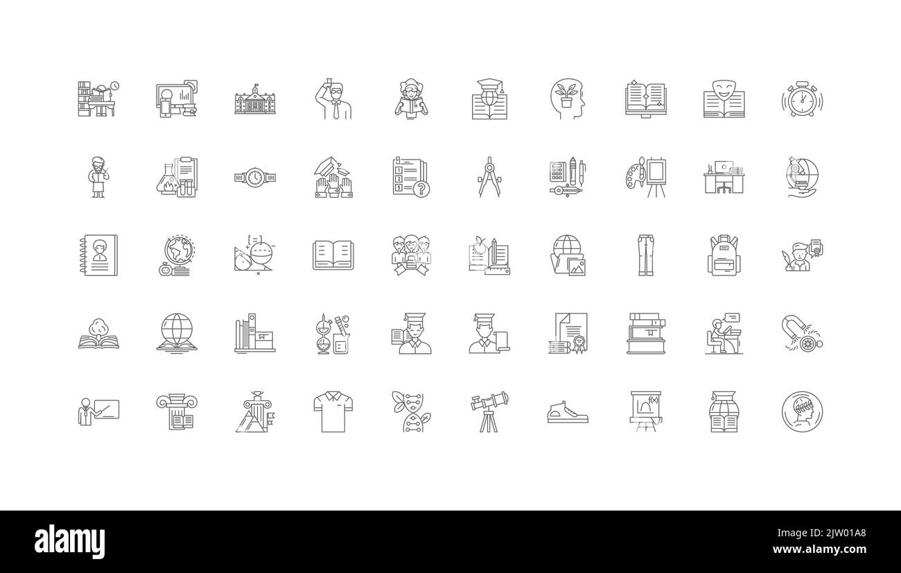 Students ideas, linear icons, line signs set, vector collection Stock ...