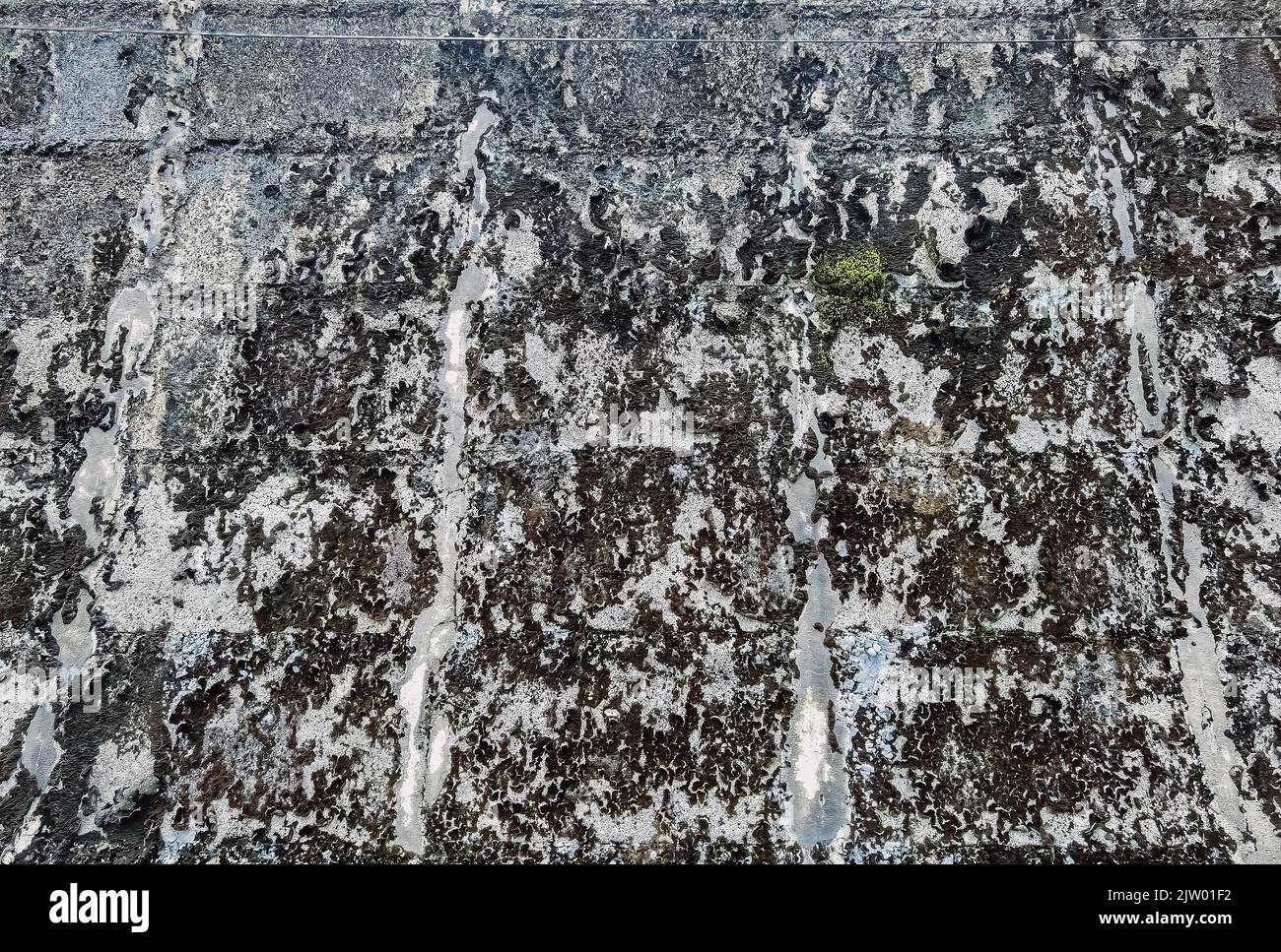 Dirty old eroded cracked plaster cement block fence. Concrete block ...