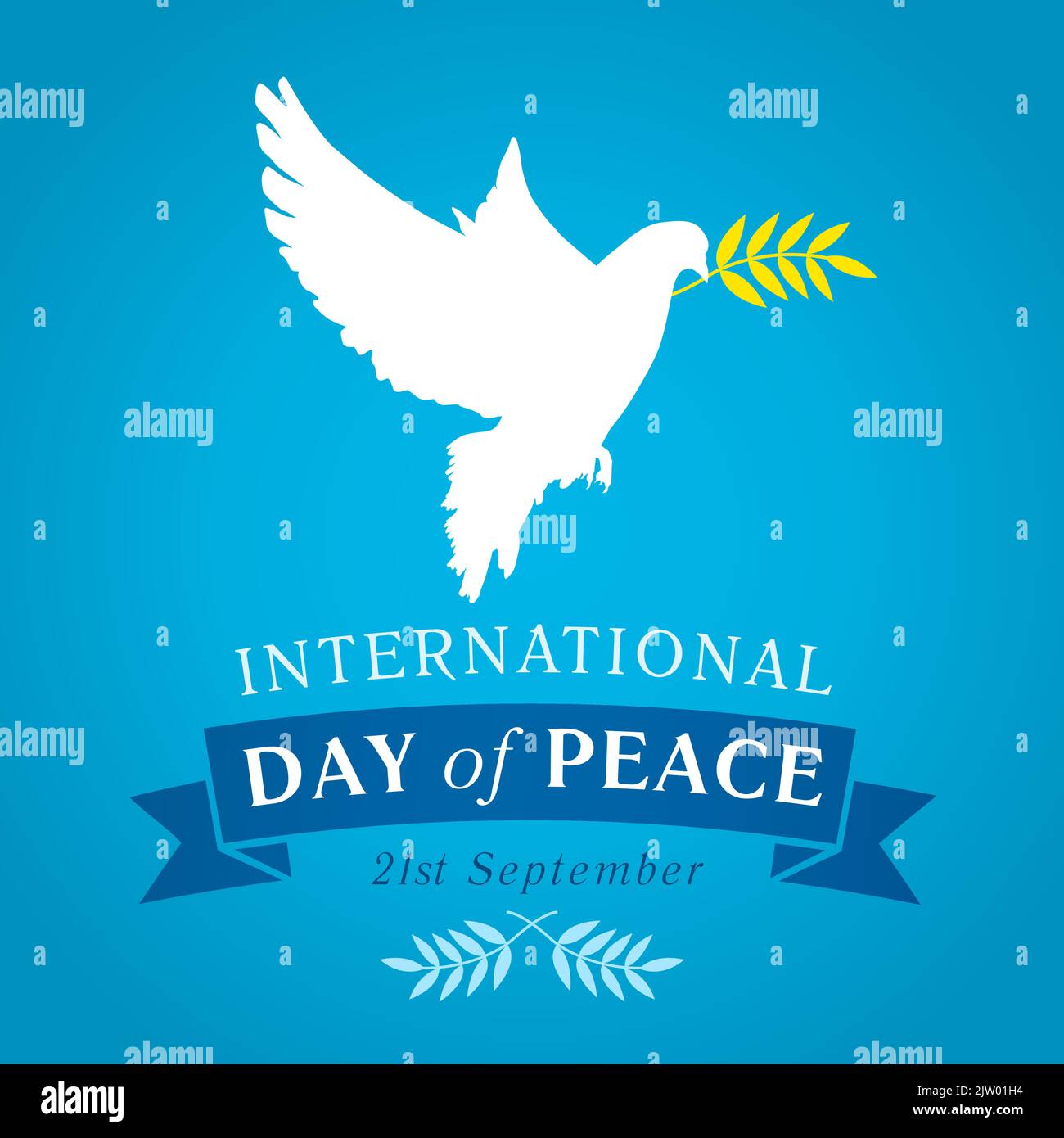 Flying dove with olive branch for International Peace Day banner. International Day of Peace ...