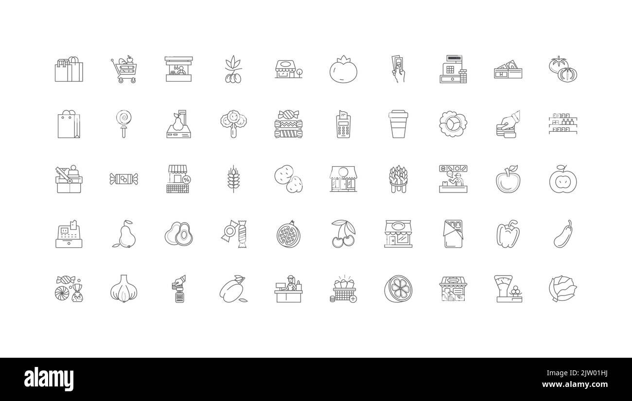 Grocery store concept illustration, linear icons, line signs set ...