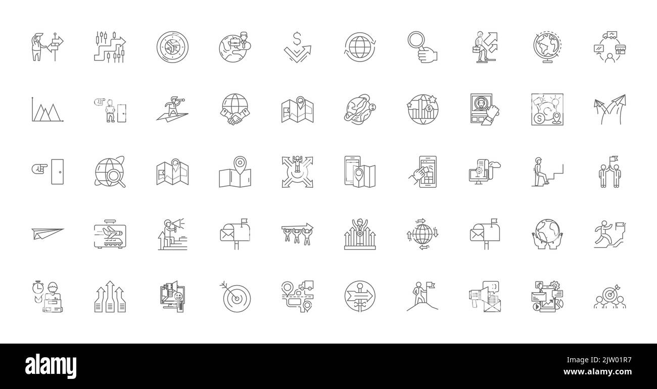 Address concept illustration, linear icons, line signs set, vector ...