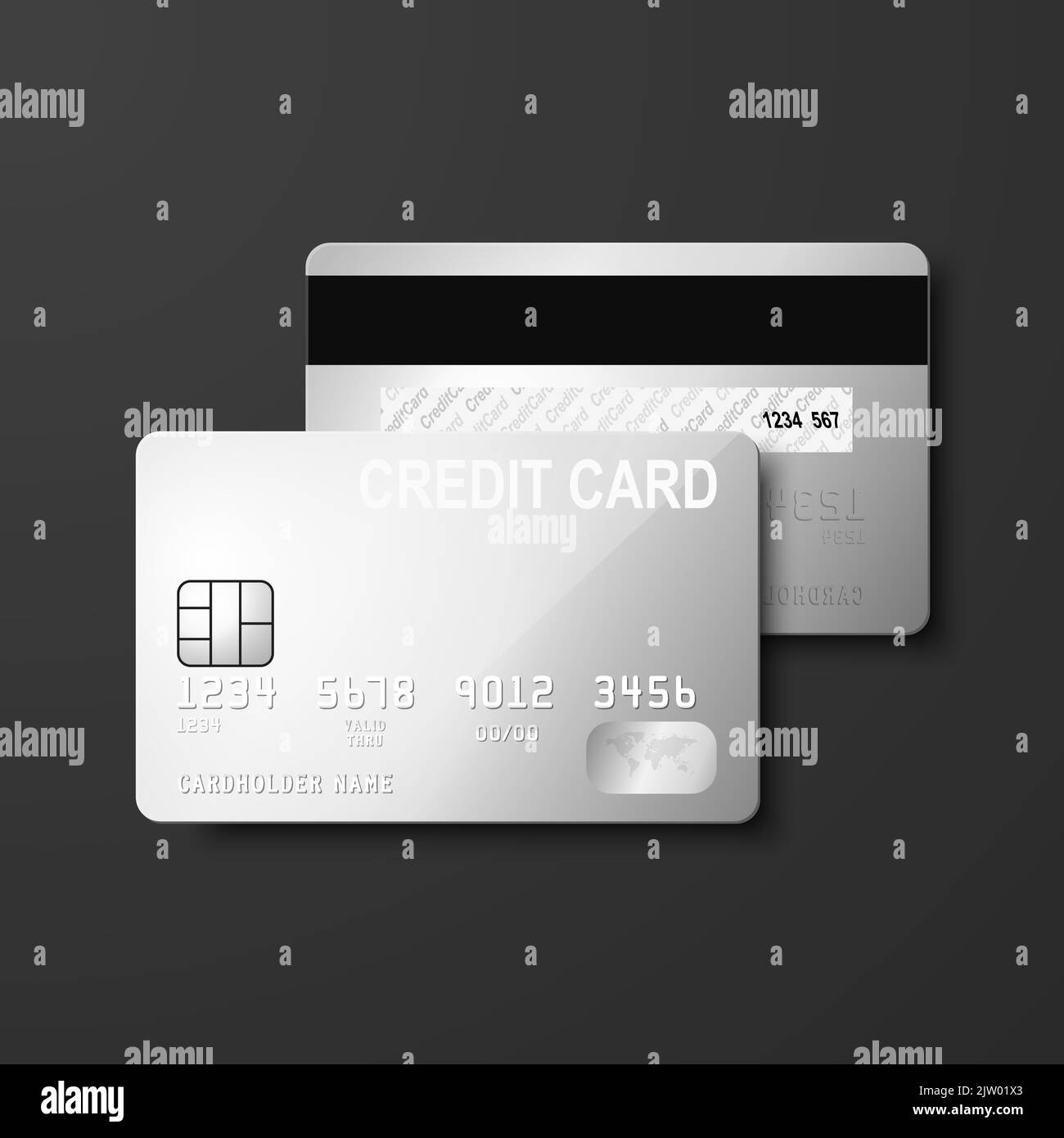 Vector 3d Realistic Gray Silver Blank Credit Card Isolated. Design ... Vector 3d Realistic Gray Silver Blank Credit Card Isolated. Design ...