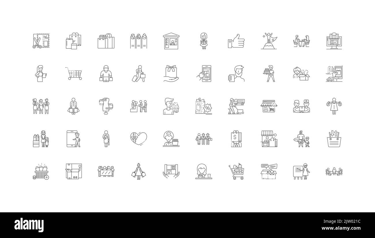 Sales people concept illustration, linear icons, line signs set, vector ...