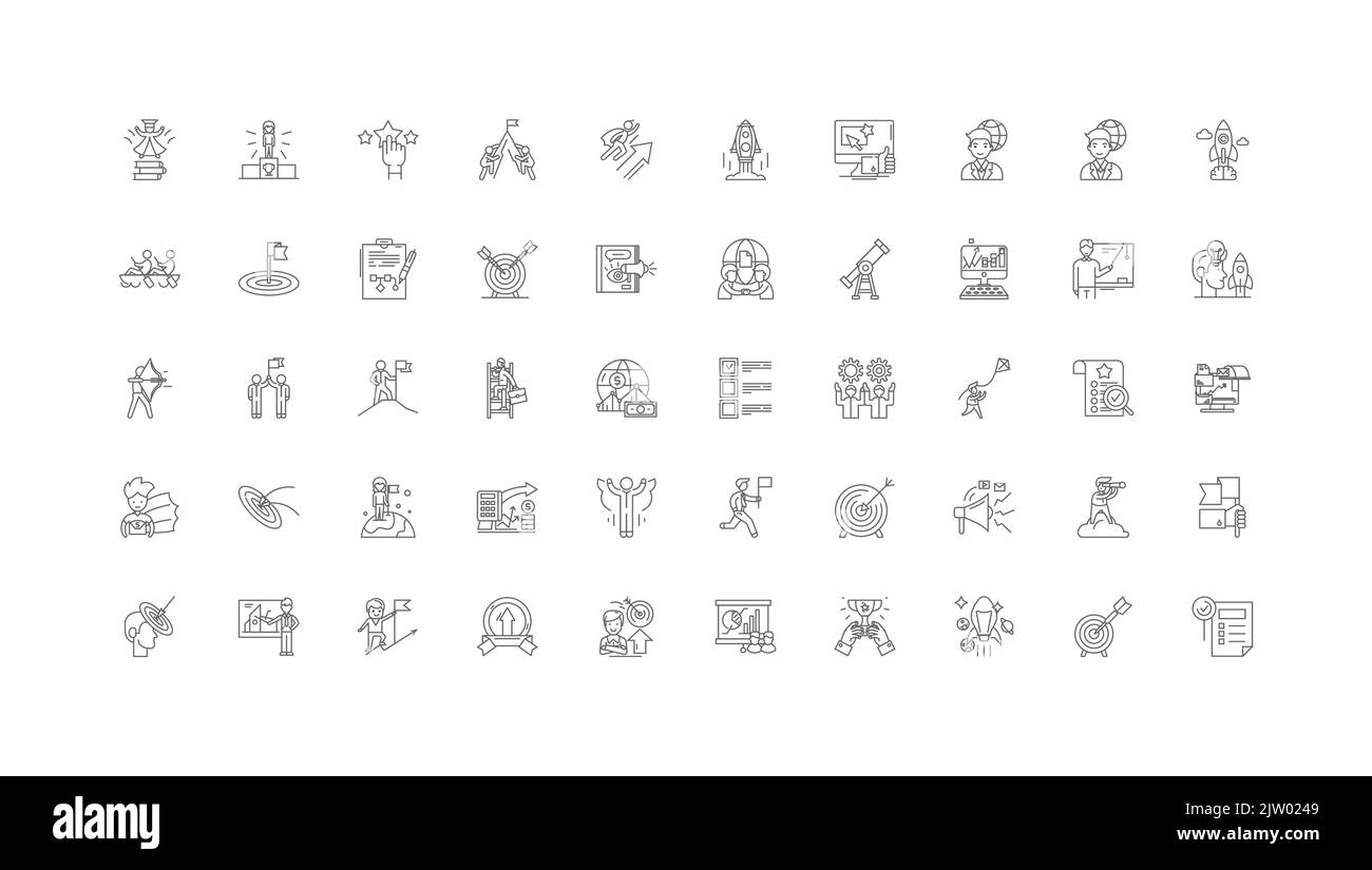 Goals concept illustration, linear icons, line signs set, vector ...