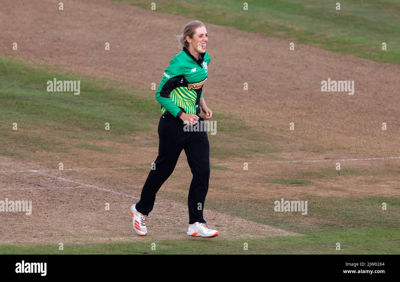 Southern Brave's Georgia Adams celebrates taking the wicket of Trent ...