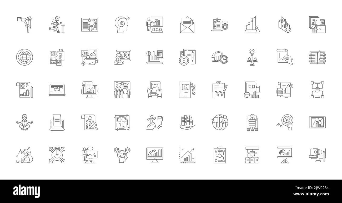 Analysis concept illustration, linear icons, line signs set, vector ...