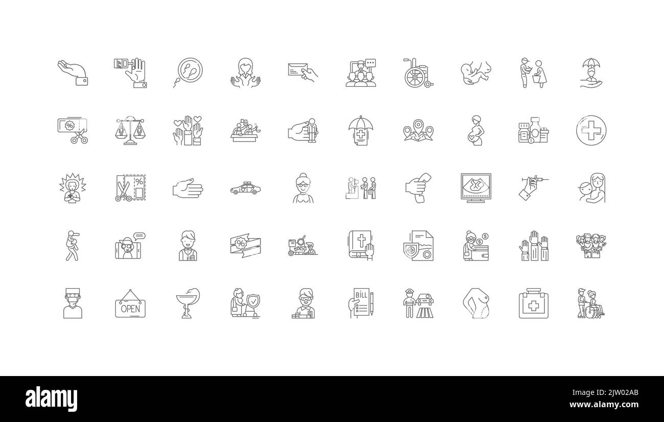 Supporting people concept illustration, linear icons, line signs set ...
