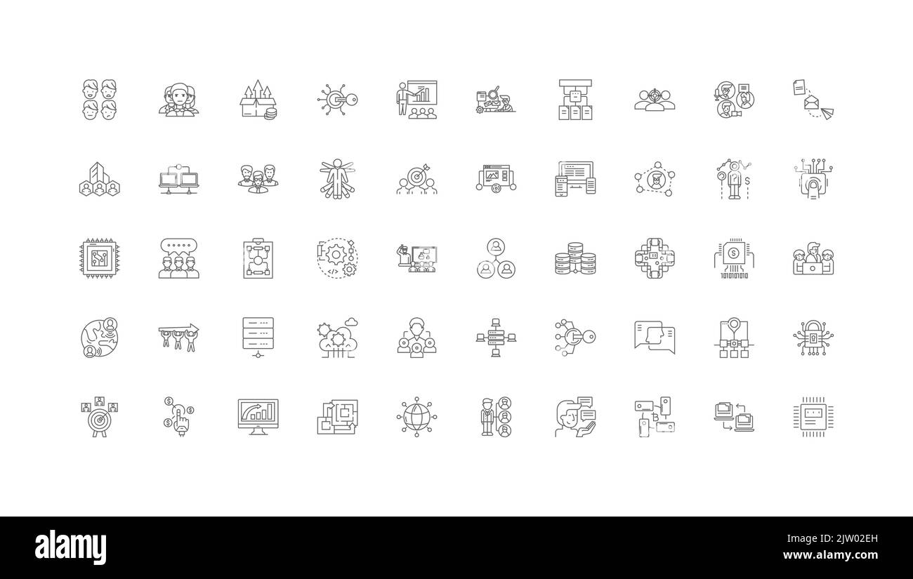 Distribution concept illustration, linear icons, line signs set, vector ...