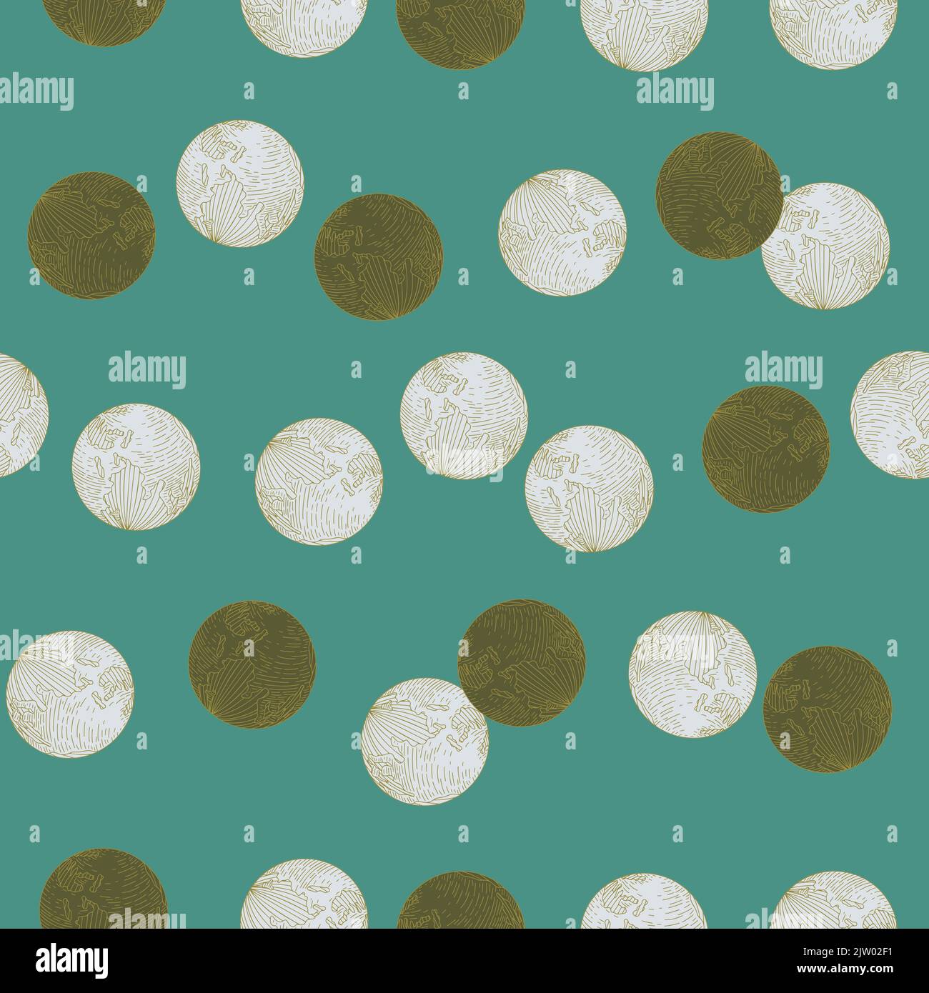 Planet earth engraved seamless pattern. Vintage sphere of world in hand ...