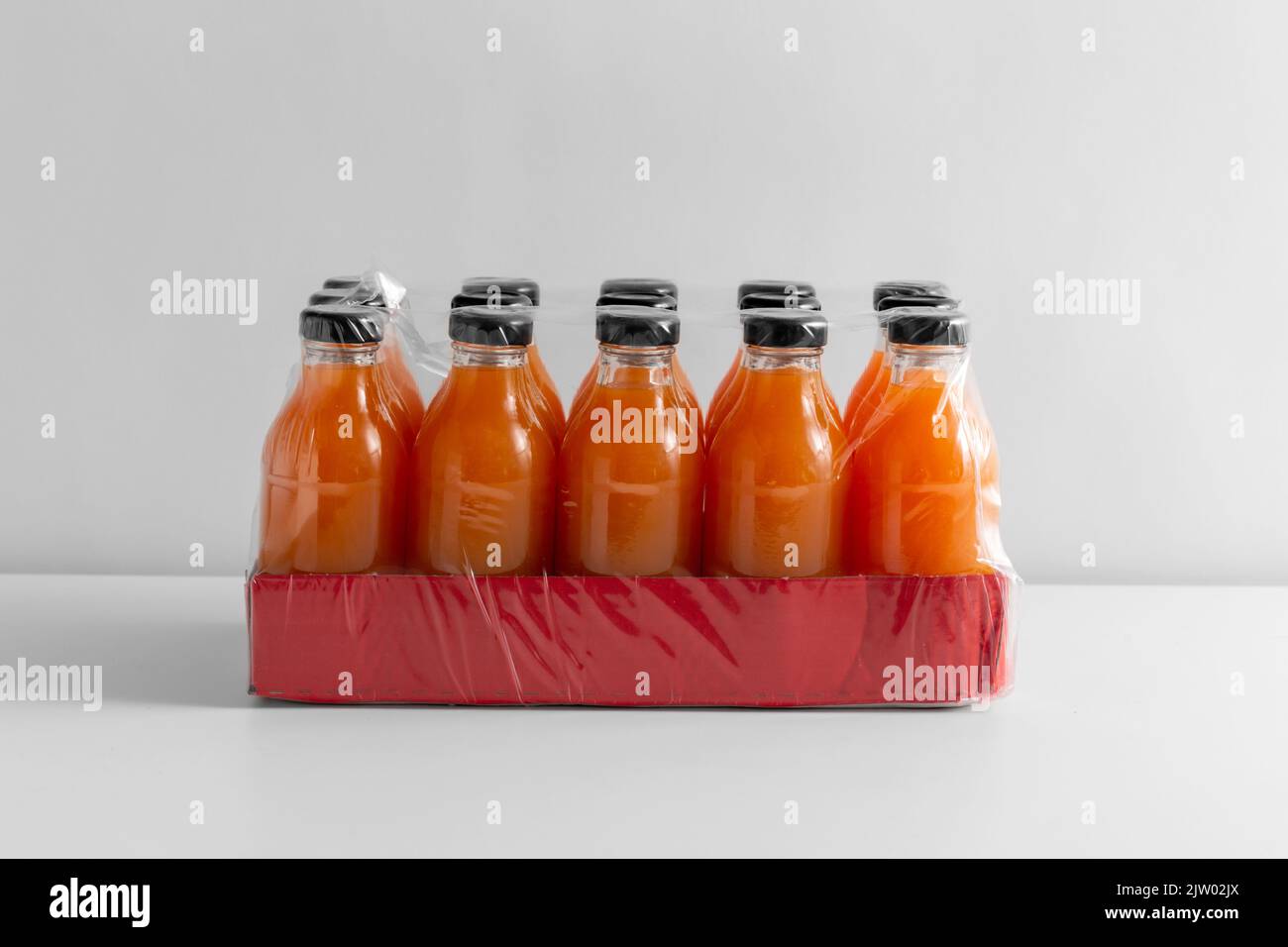 pack of bottles with fruit or vegetable juice Stock Photo - Alamy