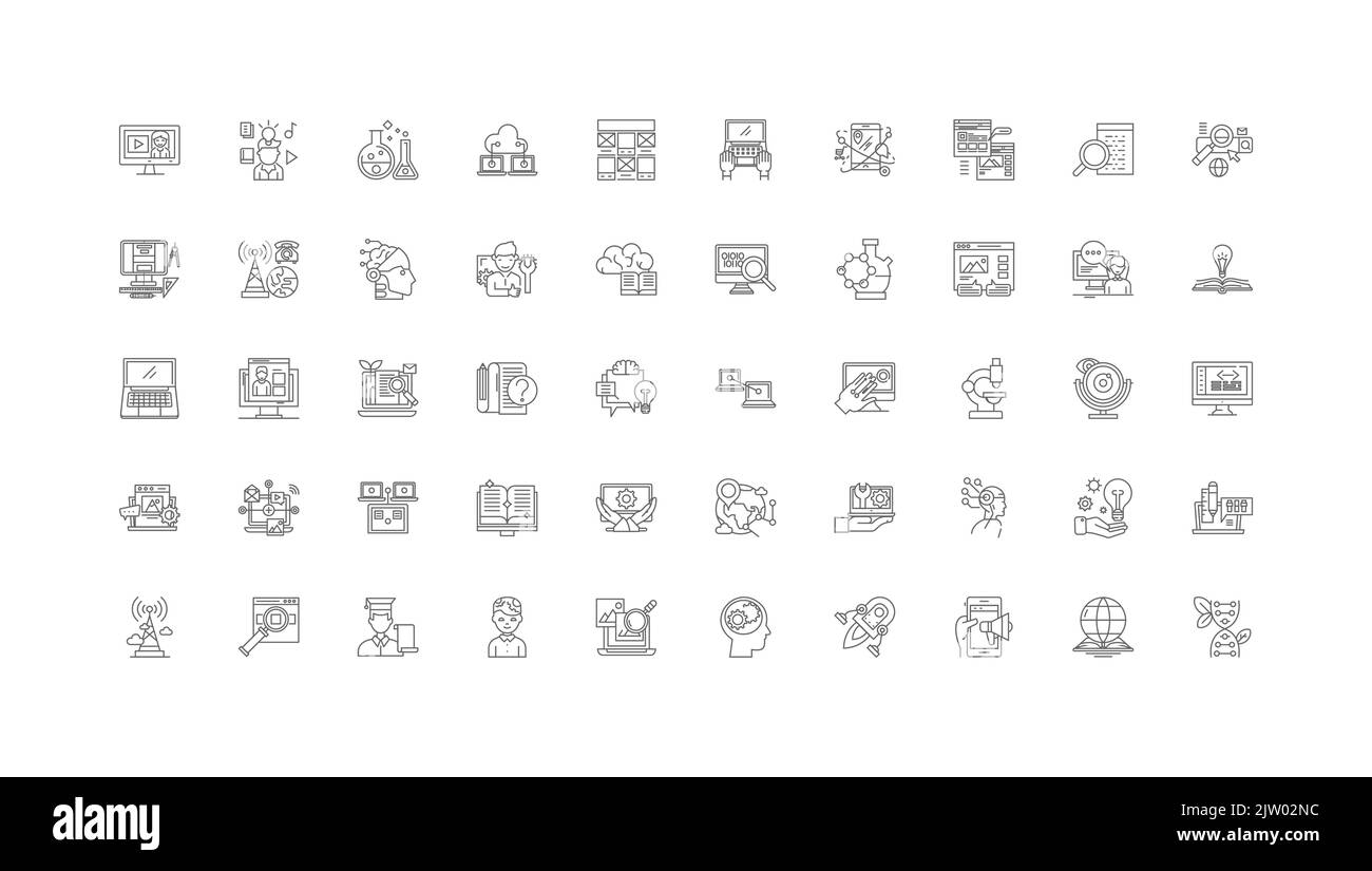 Research ideas, linear icons, line signs set, vector collection Stock ...