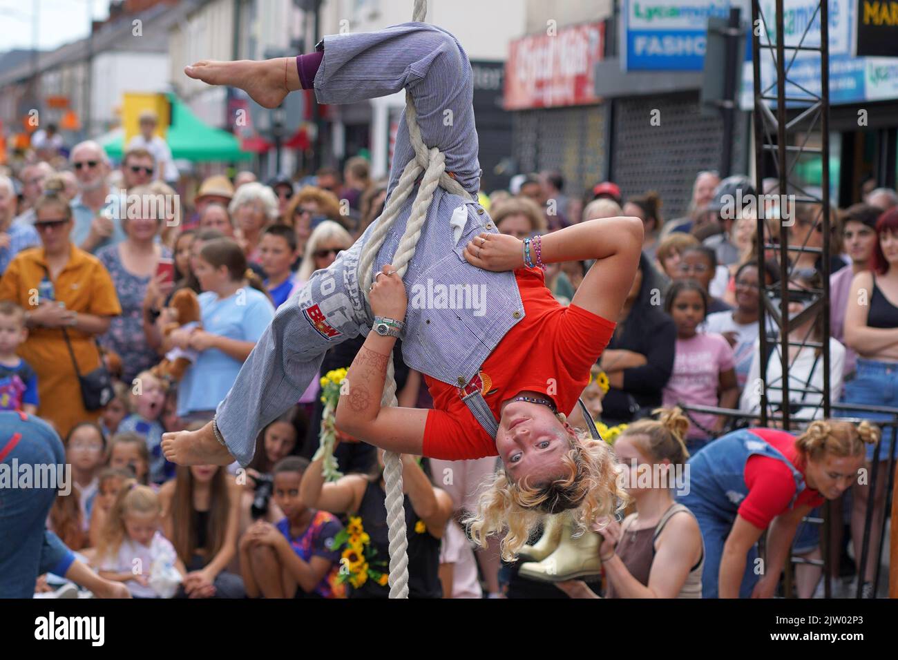 Acrobats from No Fit State Circus at the Clifton Street Festival, 2022 ...