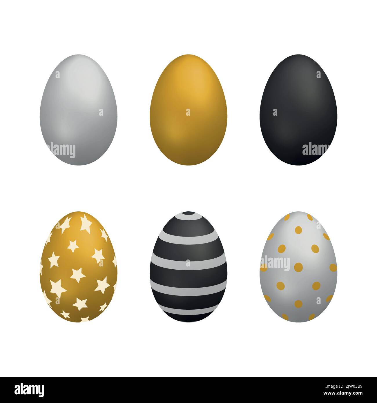 Set of painted metallic realistic eggs for Easter isolated on white ...