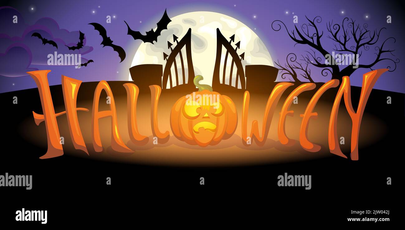 halloween pumpkin illustration orange colors banner Stock Photo - Alamy