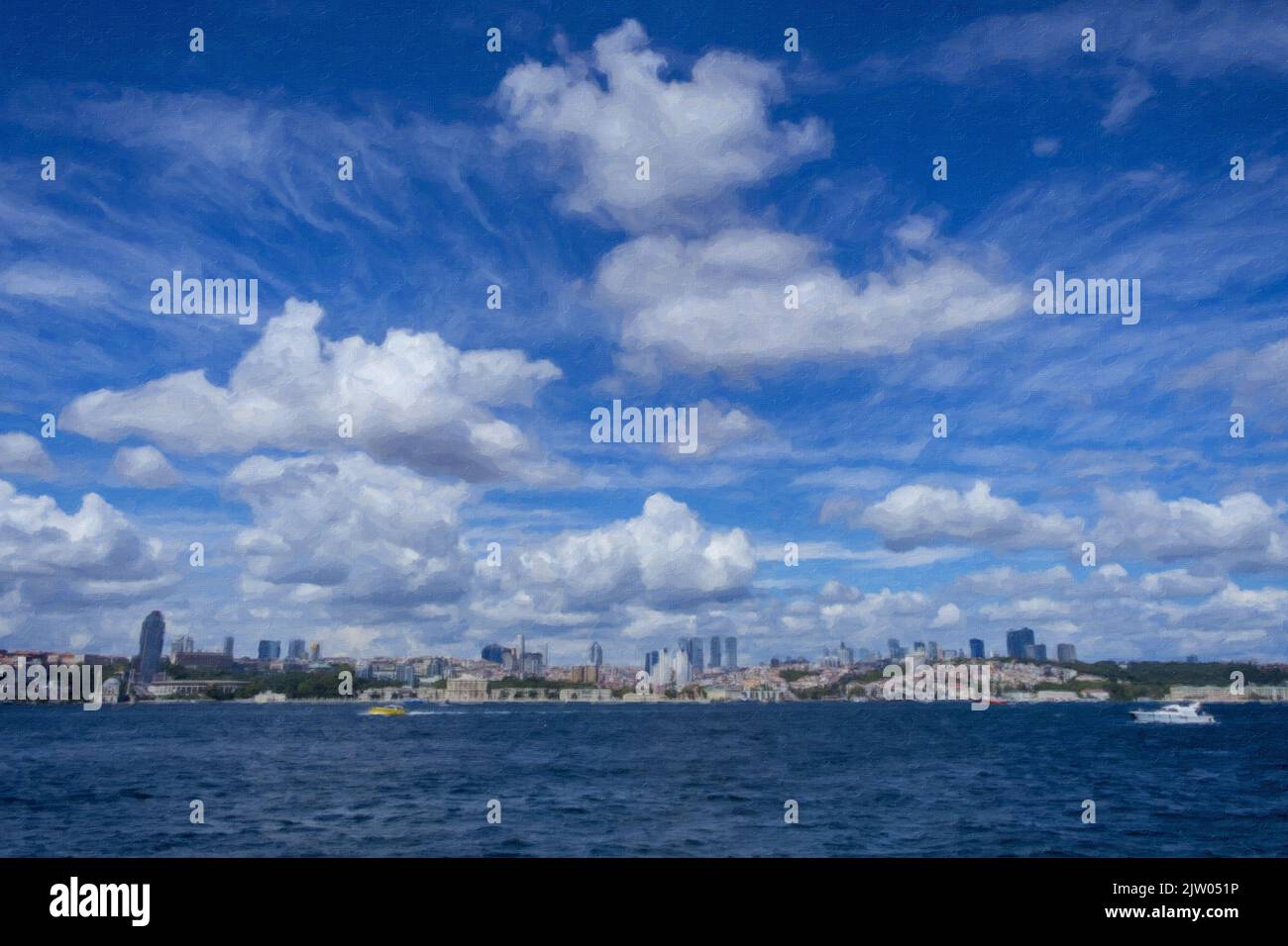 Panoramic view of Bosphorus with magnificent cloudy sky. Digital ...