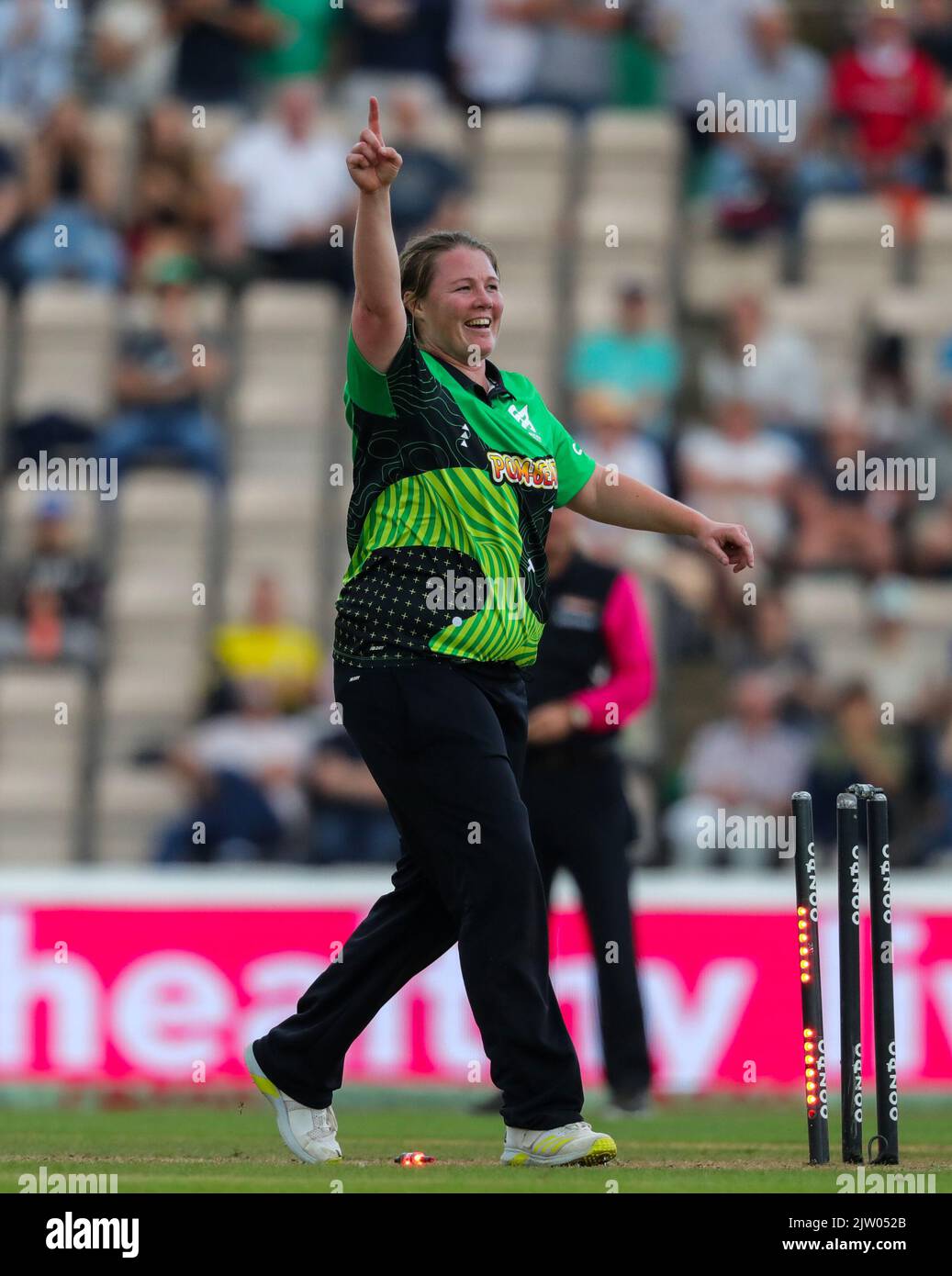 Southern Brave’s Anya Shrubsole celebrates after Trent Rockets’ Abigail ...