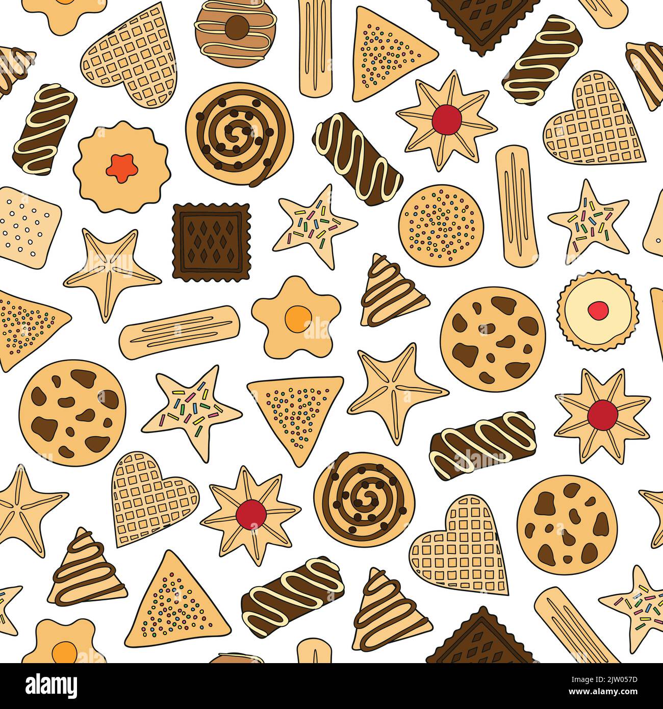 Seamless pattern with different colorful doodle cookies Stock Vector ...
