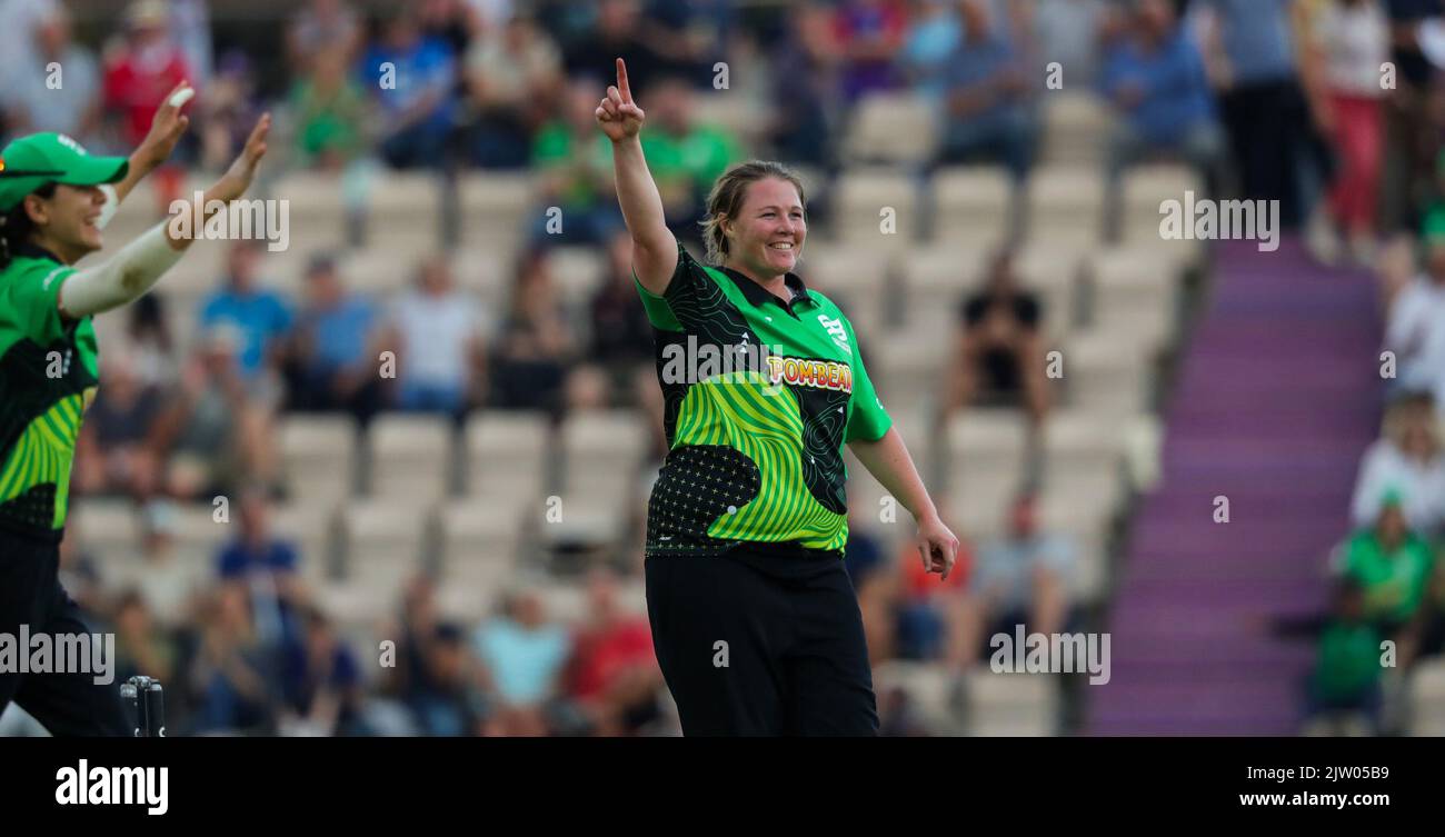 Southern Brave’s Anya Shrubsole celebrates after Trent Rockets’ Abigail ...