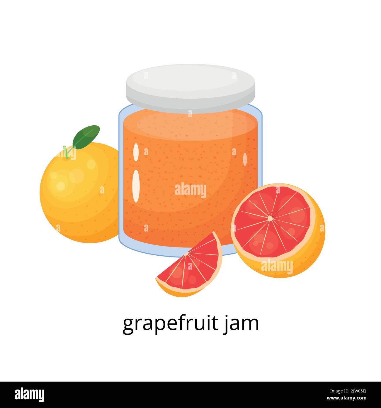 Cartoon grapefruit jam or marmalade in glass isolated on white ...