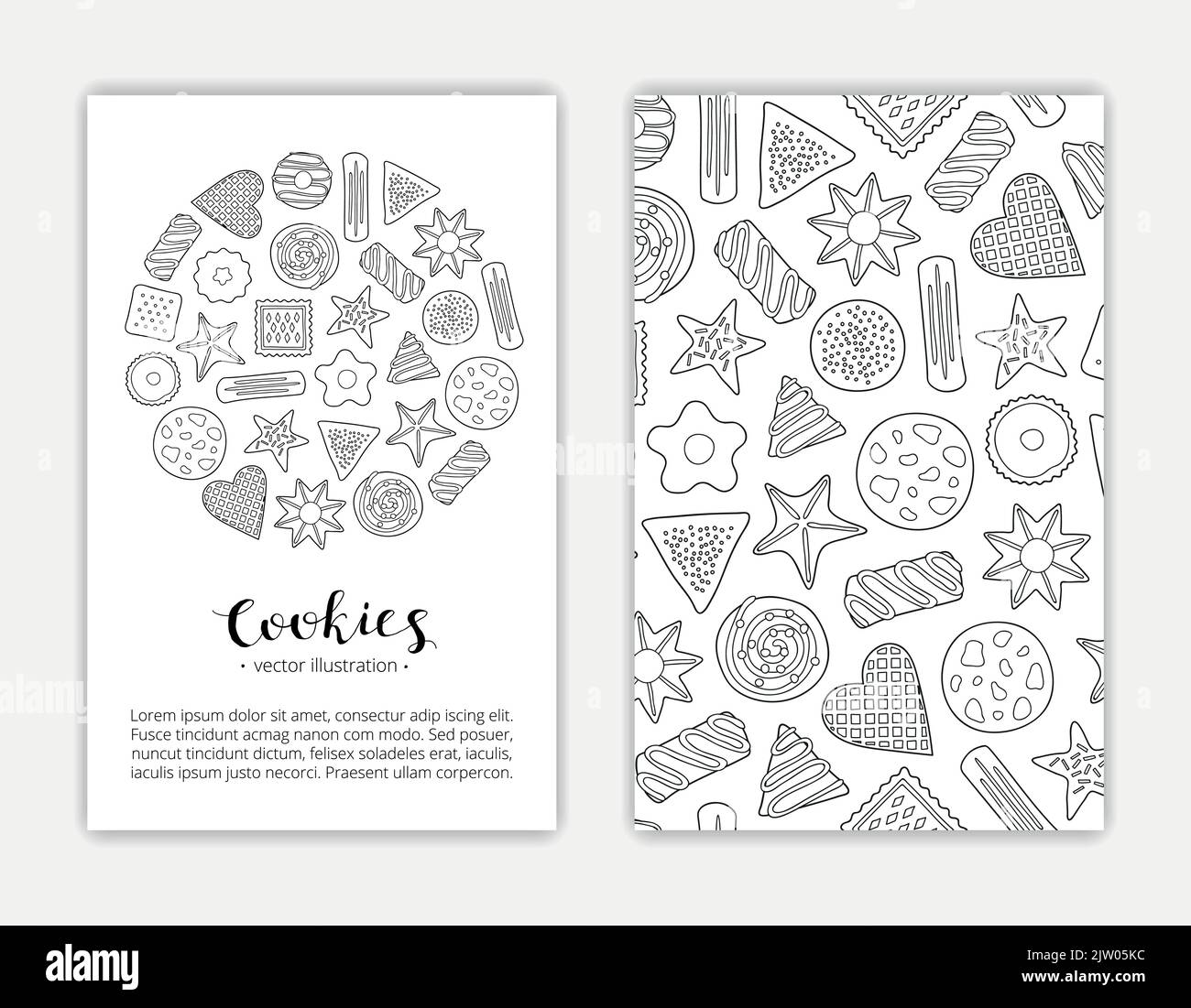 Card templates with hand drawn outline cookies. Used clipping mask ...