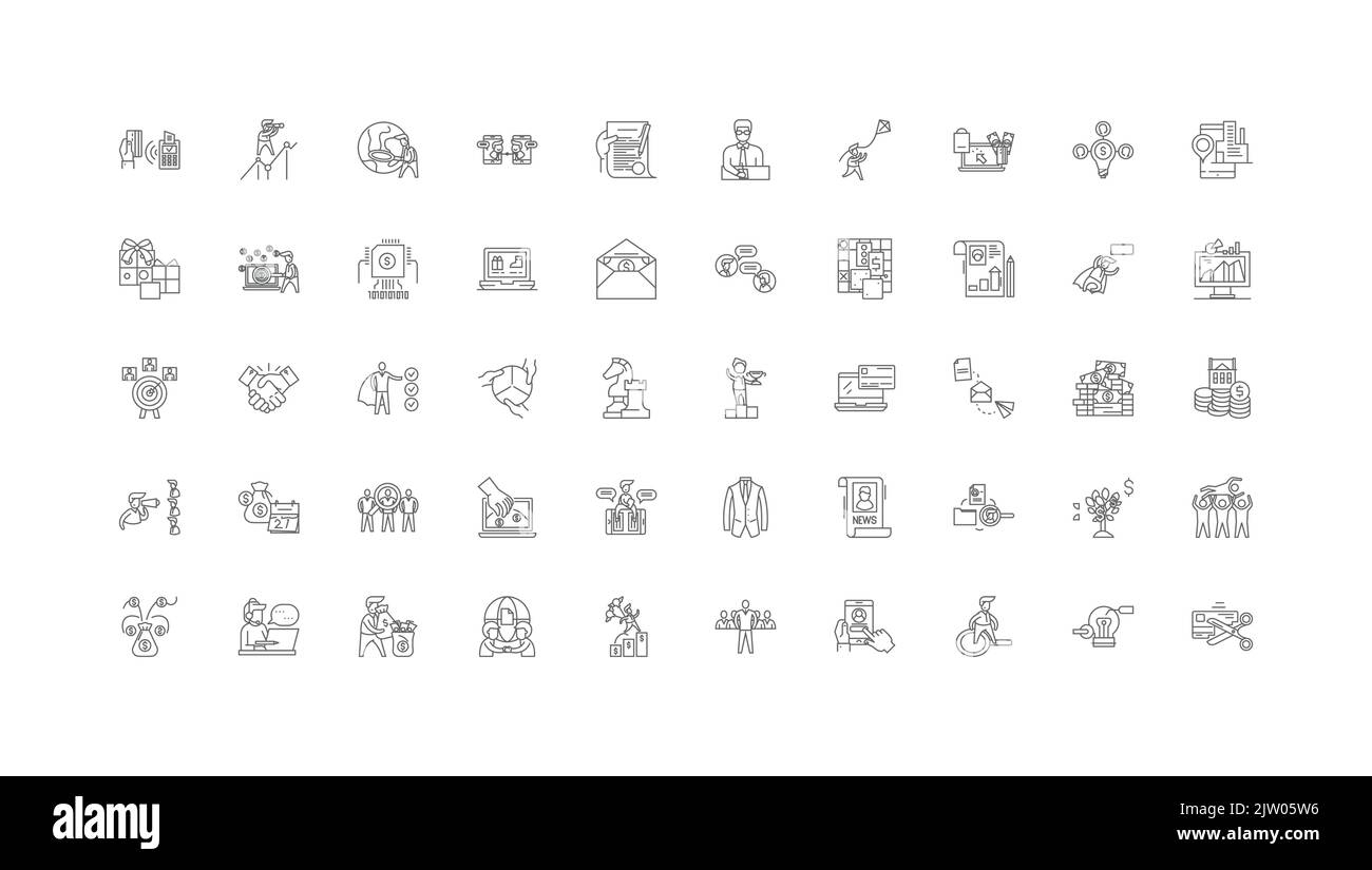 Project management concept illustration, linear icons, line signs set ...