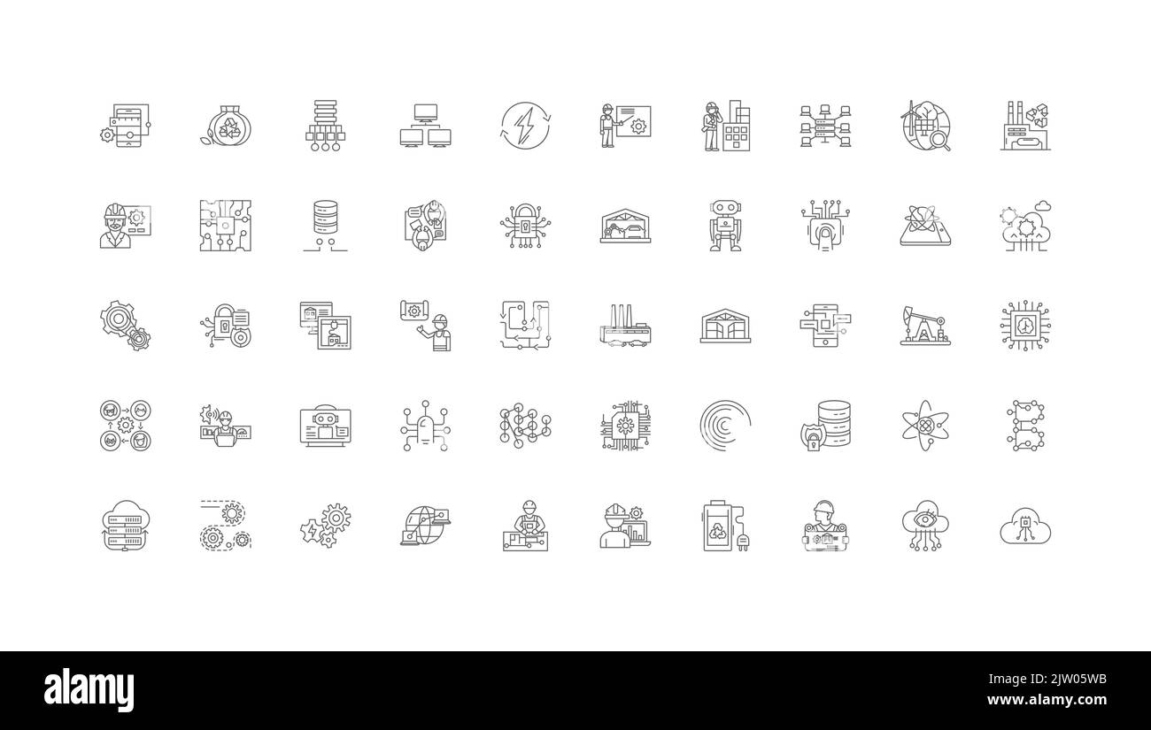 Infrastructure concept illustration, linear icons, line signs set ...