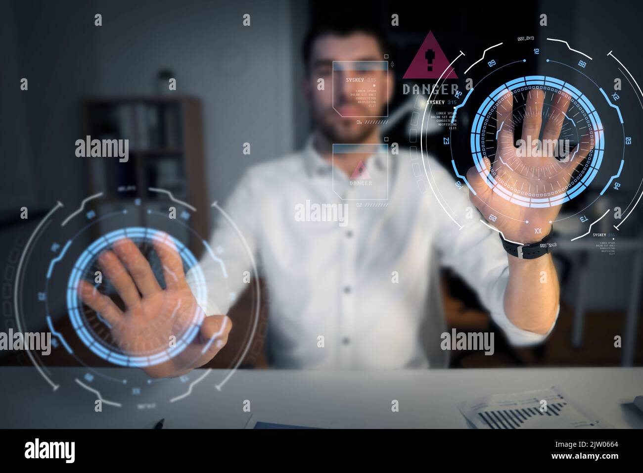 businessman using virtual screen at night office Stock Photo - Alamy businessman using virtual screen at night office Stock Photo - Alamy