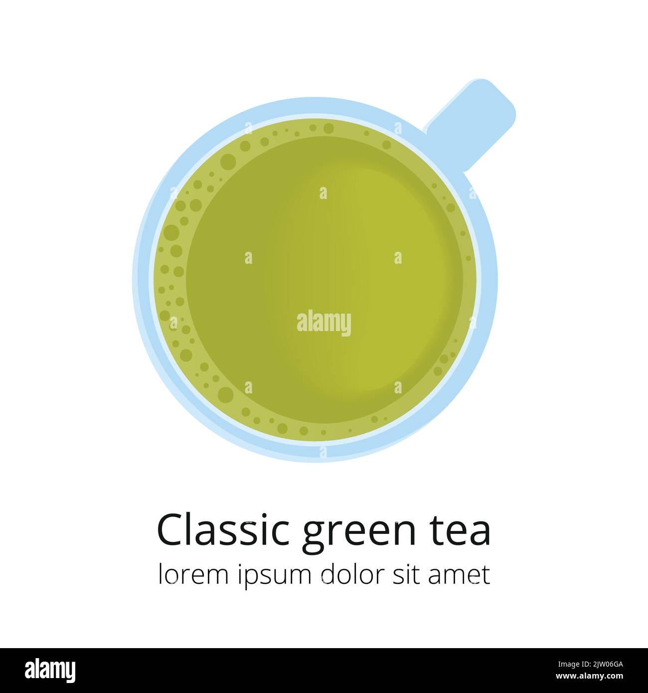 Classic green tea in glass cup isolated on white background. Top view ...