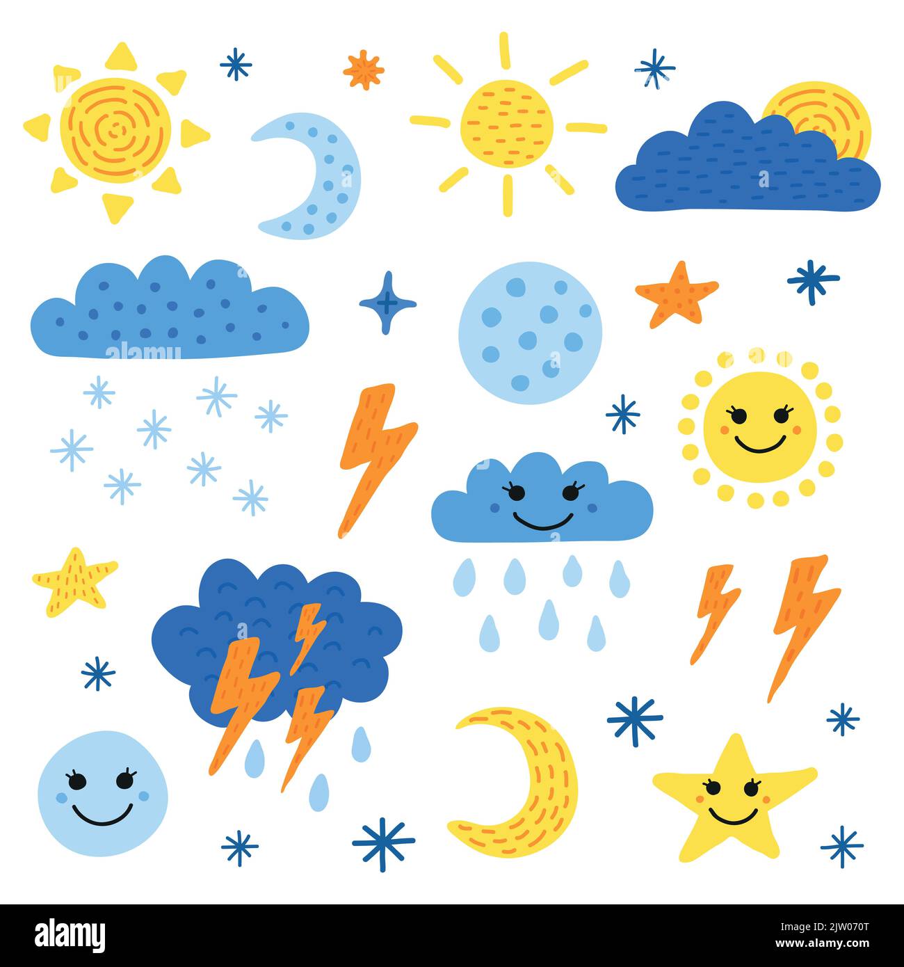 Set of cute weather icons in scandinavian style isolated on white ...