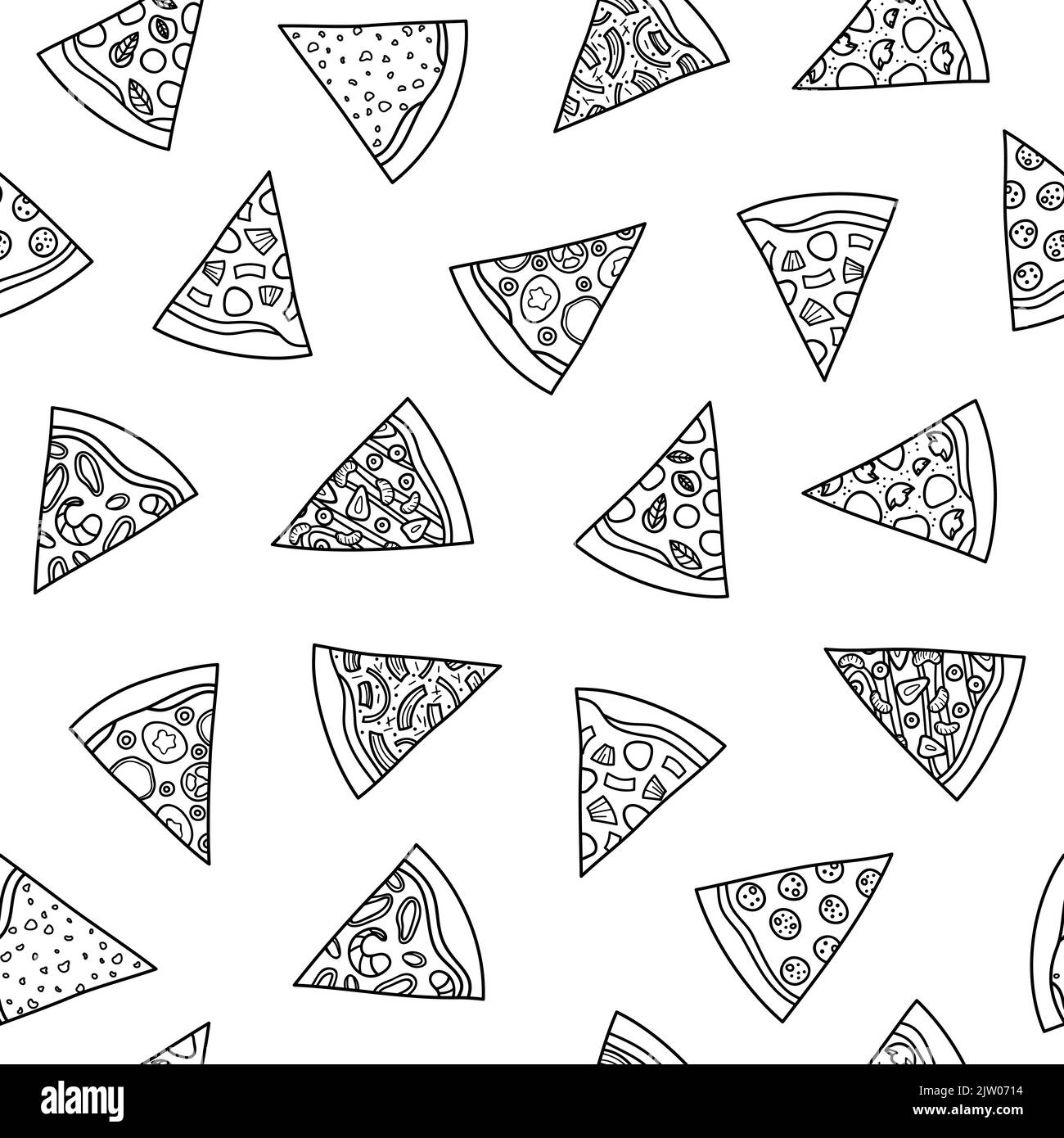 Black and white seamless pattern with different doodle outline pizza ...
