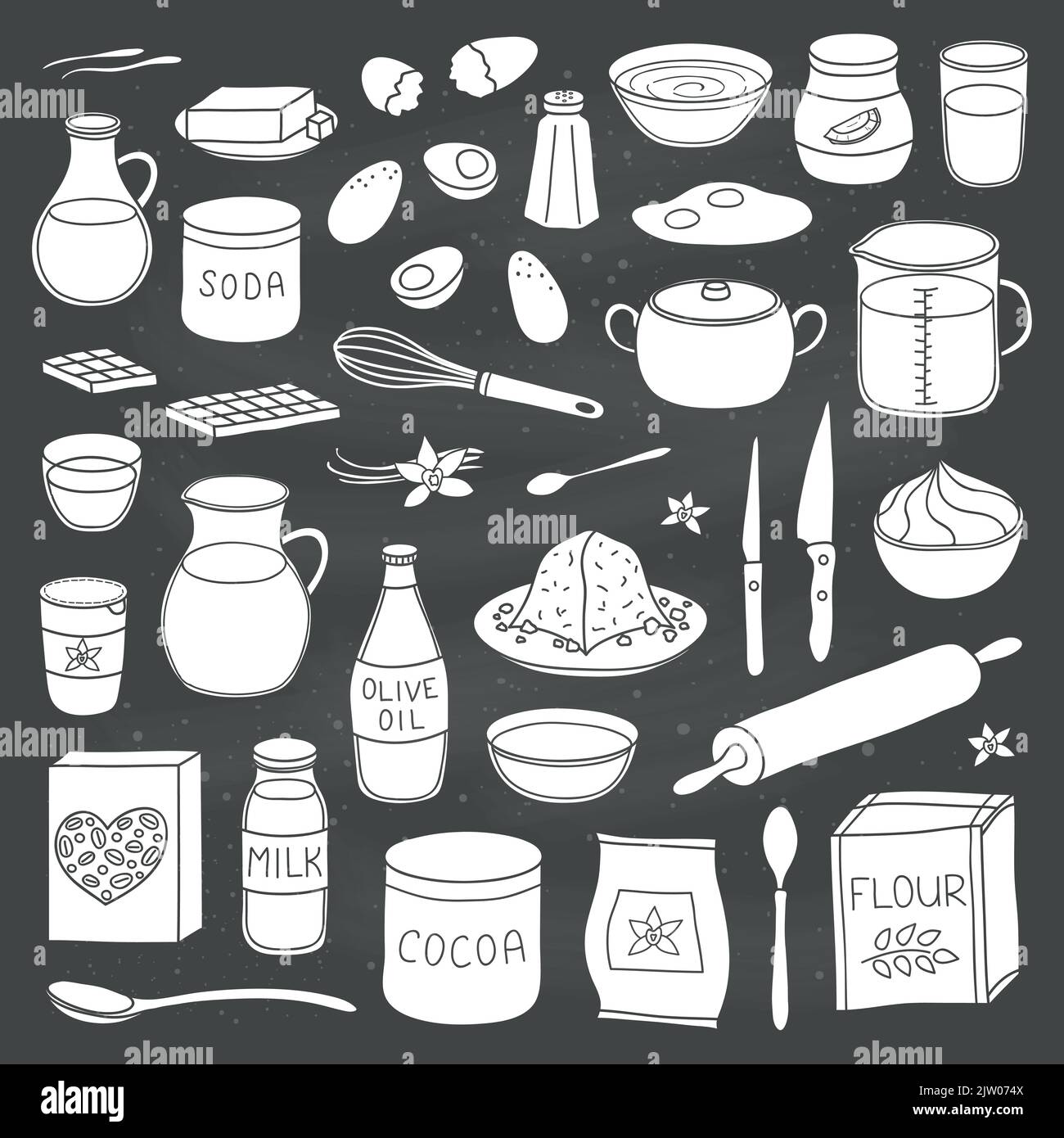 Set of hand drawn cooking, baking ingredients isolated on the ...