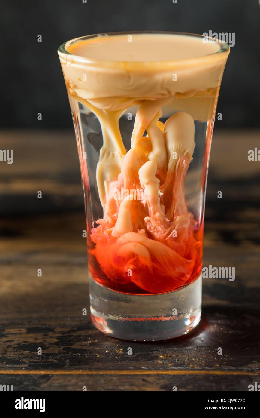 Boozy Halloween Brain Hemorrhage Shot Cocktail with Peach and Grenadine ...