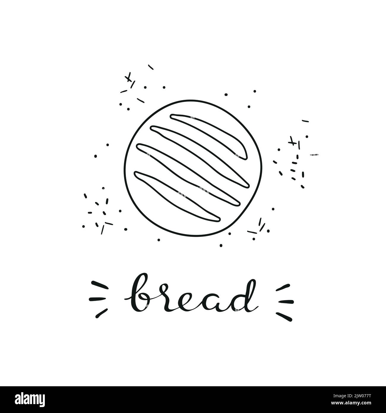 Hand drawn outline whole bread with lettering isolated on white ...