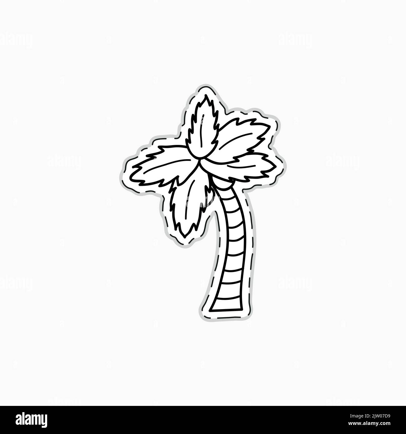 Hand drawn uncolored sticker of palm tree isolated on white background ...