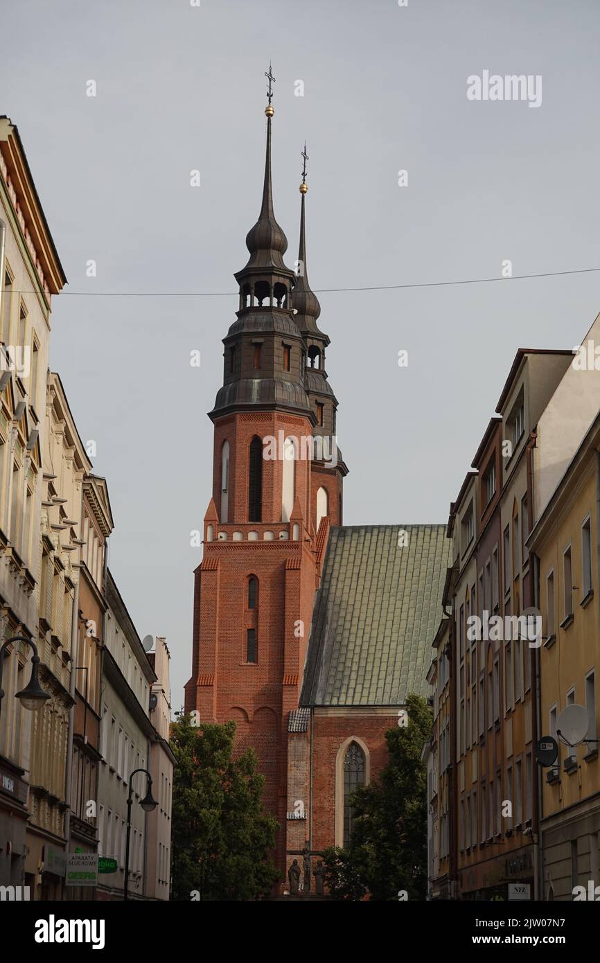 Opole a city in Poland and the towers of Opole Cathedral of the Holy ...