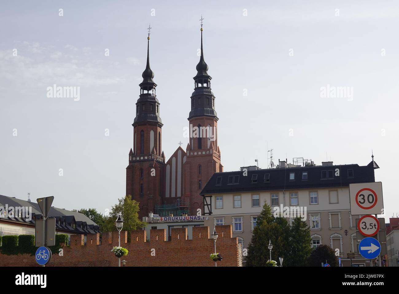 Opole a city in Poland and the towers of Opole Cathedral of the Holy ...