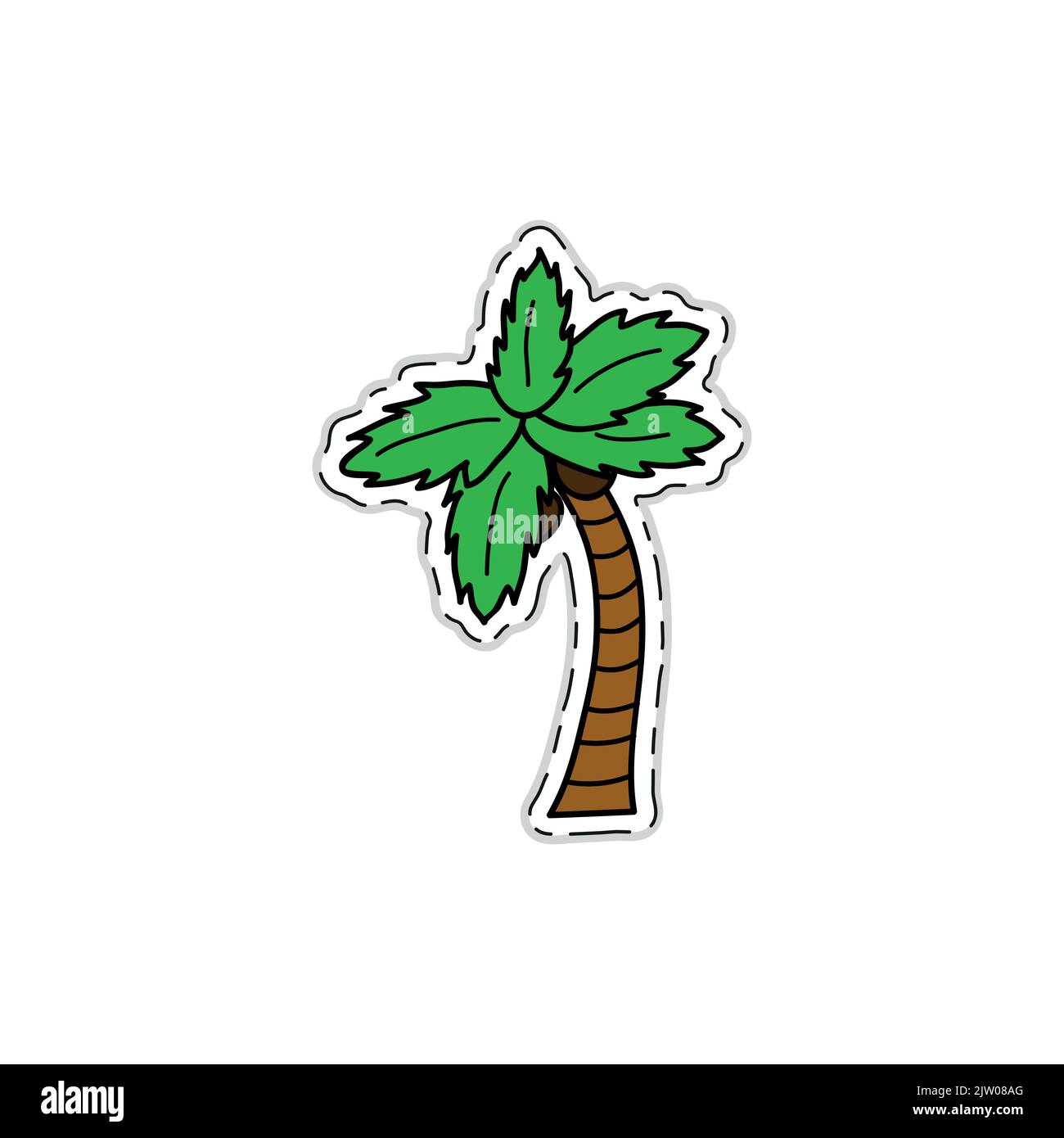 Hand drawn colored sticker of palm tree isolated on white background ...