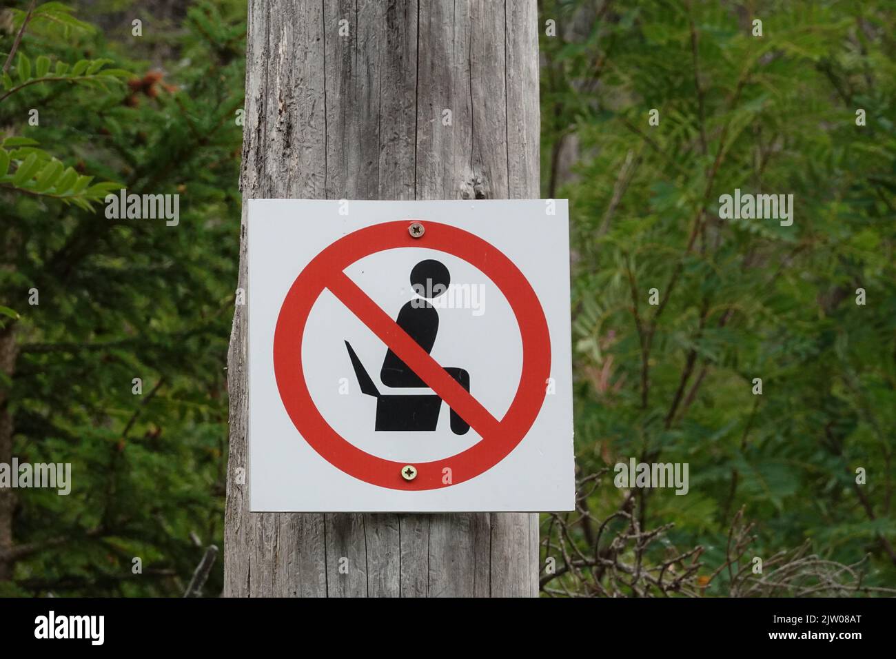 No toilet sign on trail in Tatra mountains Slovakia, Central Europe ...