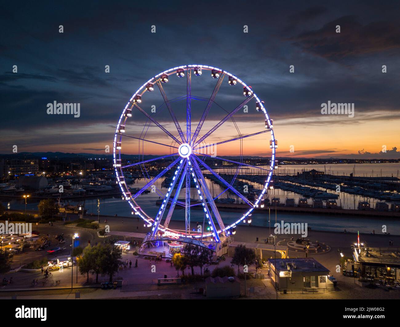 Italy, September 2022: view of the ferris wheel of Rimini with all the ...