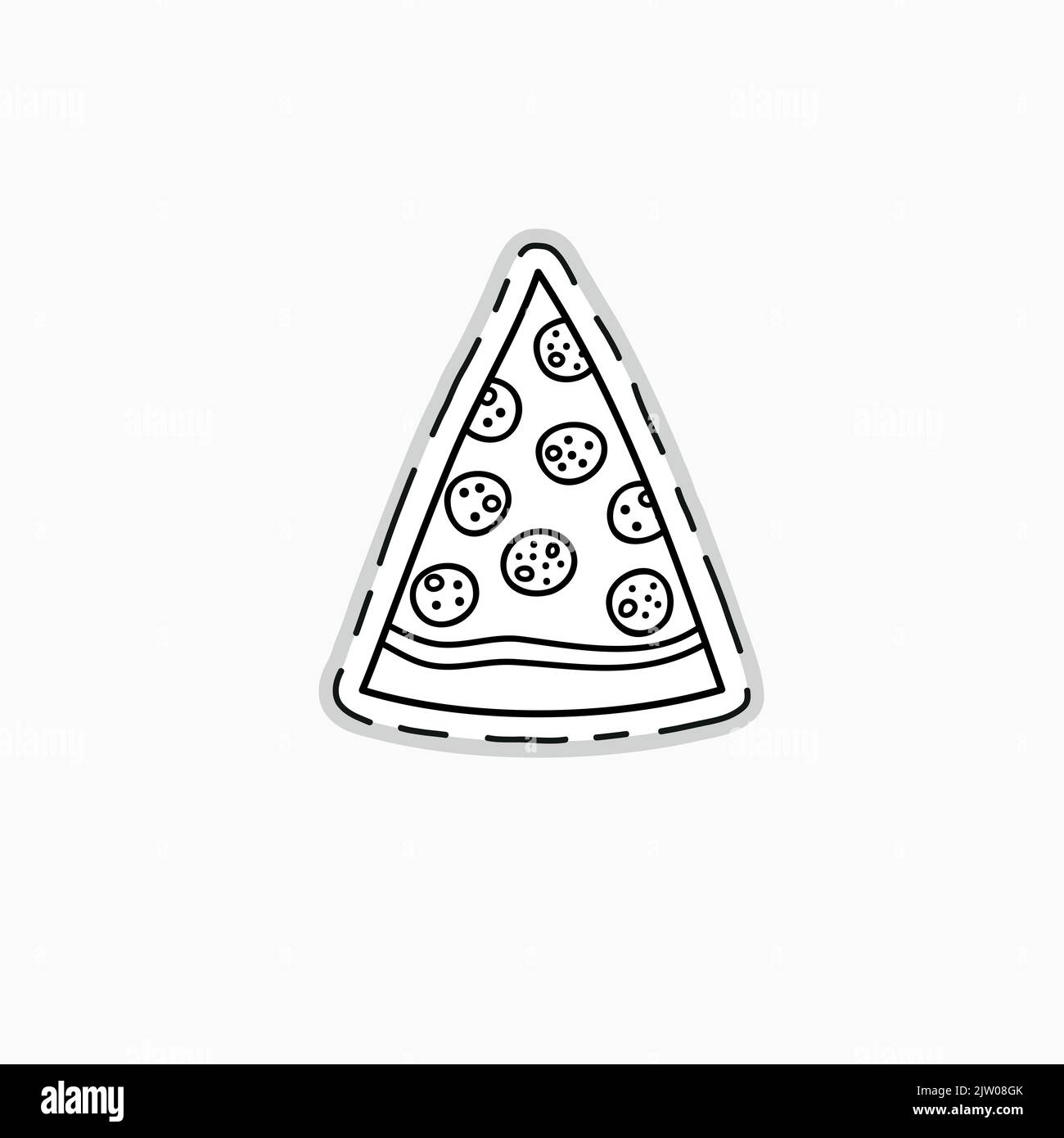 Hand drawn uncolored sticker of pizza slice isolated on white ...