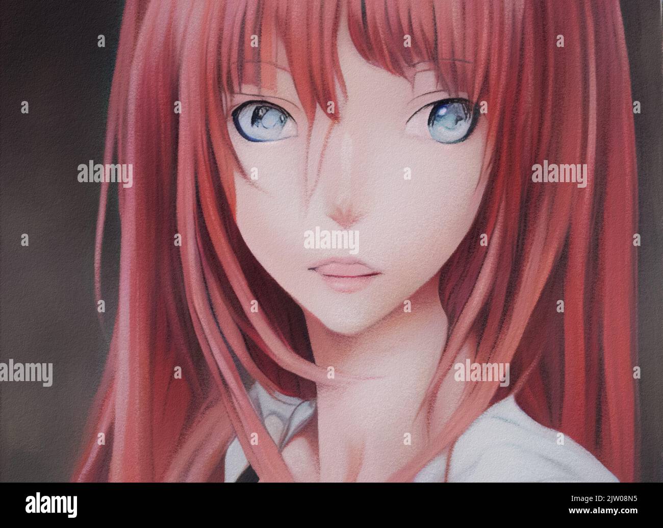 Pretty anime girl portrait. Beautiful woman oil painting print. Fantasy ...