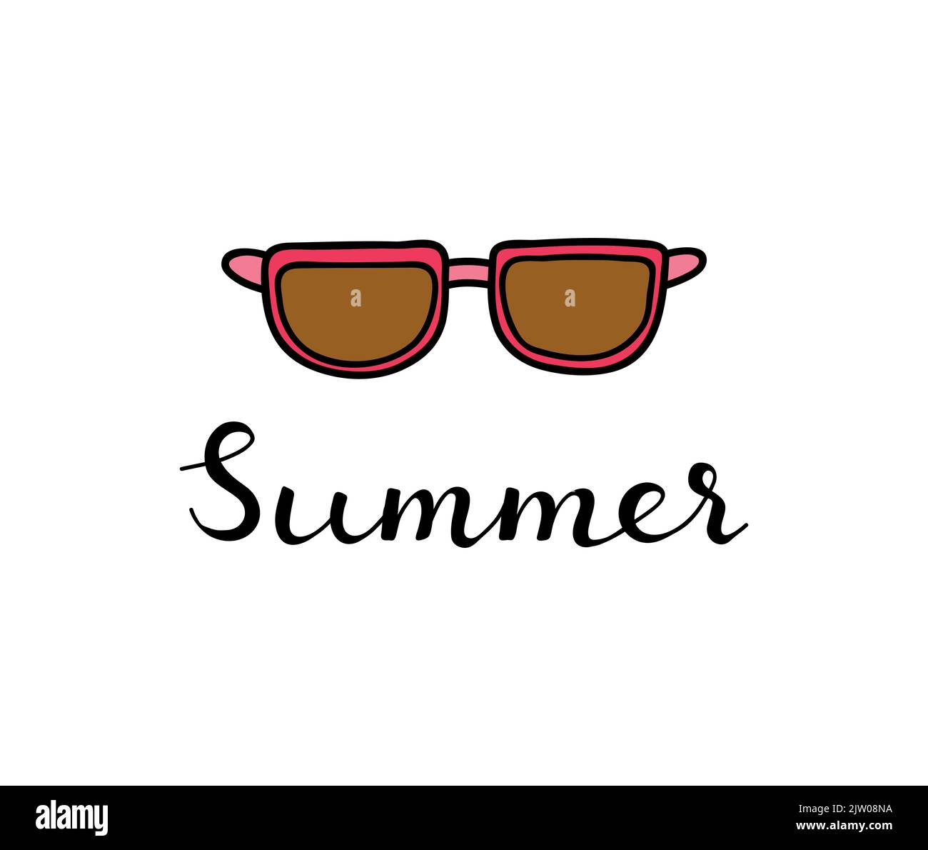 Hand written modern lettering summer with doodle colored sunglasses ...