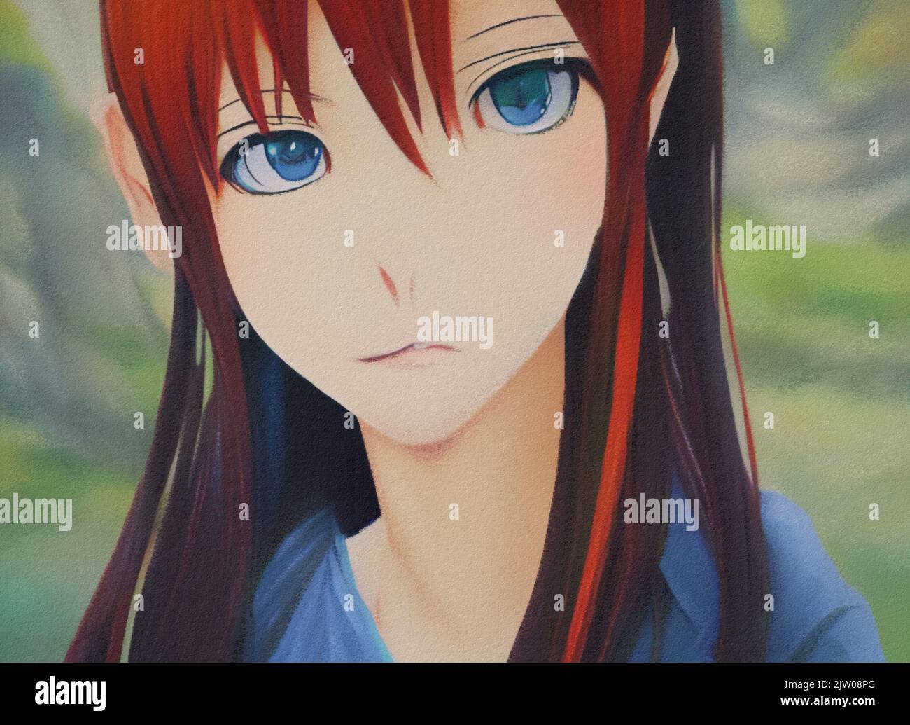 Pretty anime girl portrait. Beautiful woman oil painting print. Fantasy ...