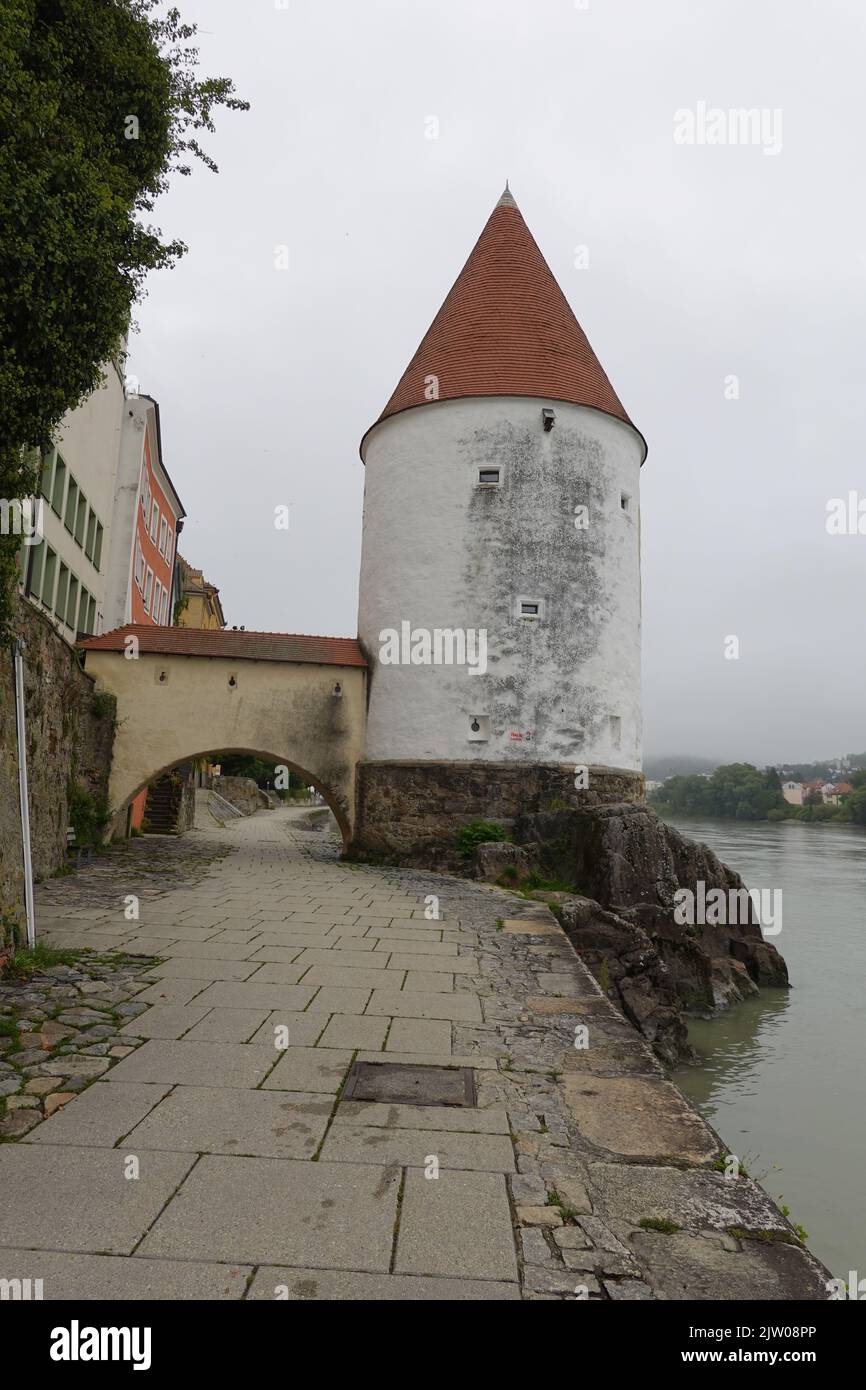 The Schaiblingsturm Tower a historical landmark on the bank of the ...