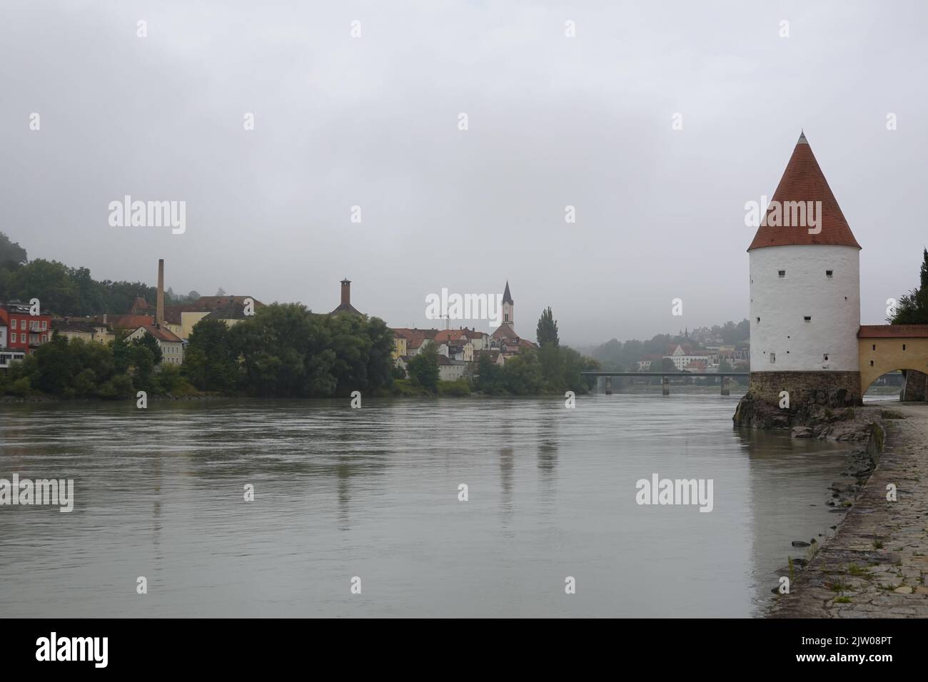 The Schaiblingsturm Tower a historical landmark on the bank of the ...
