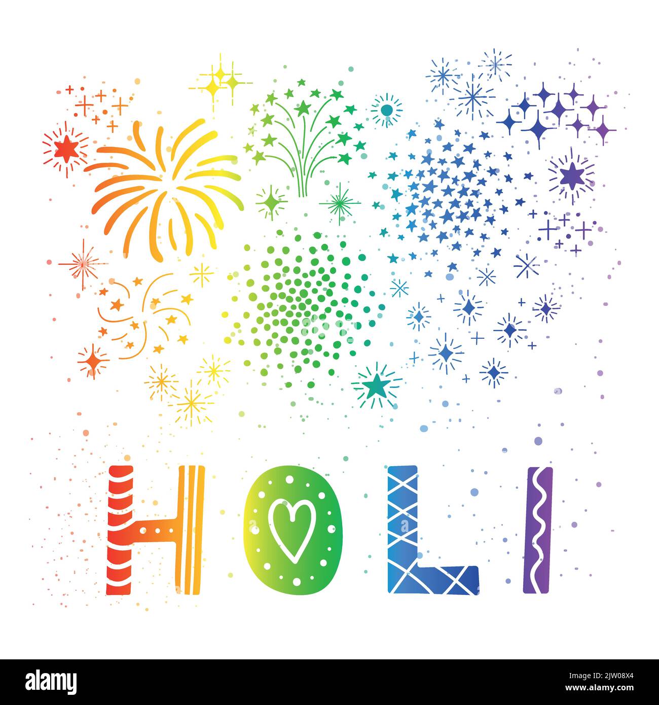 Colorful rainbow fireworks and cute lettering holi for spring festival ...