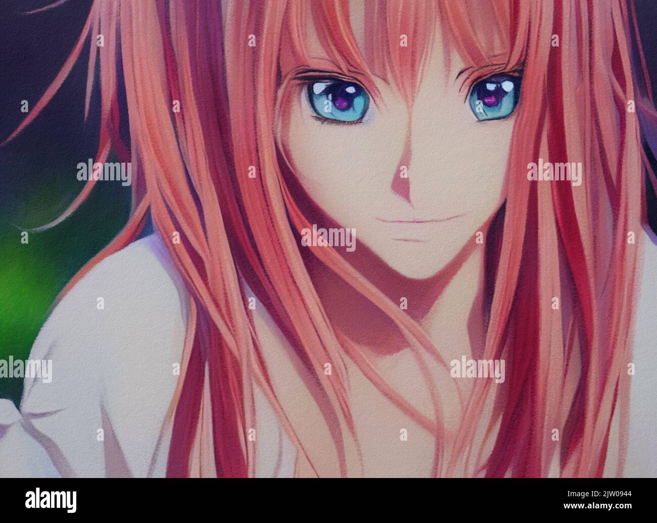 Pretty anime girl portrait. Beautiful woman oil painting print. Fantasy ...