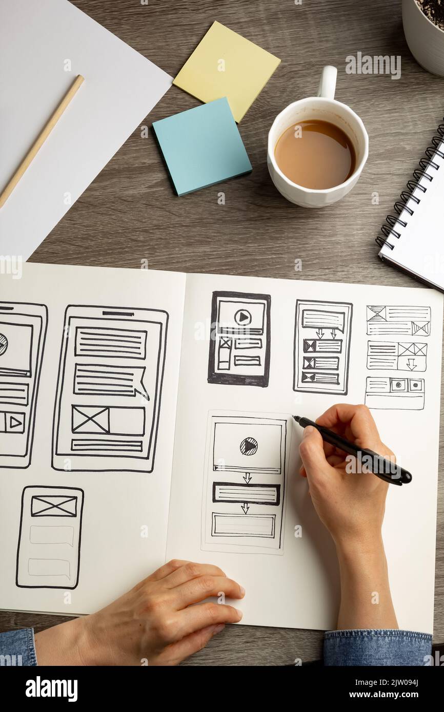Ui Designer Sketches The User Interface Of A Web Application For A Mobile Phone A Developer