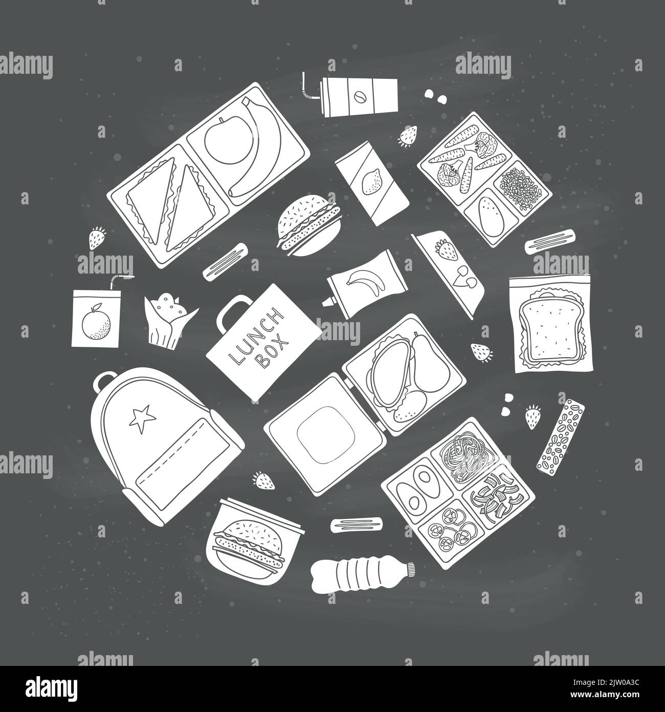 Hand drawn white packed lunch boxes composed in circle shape Stock ...