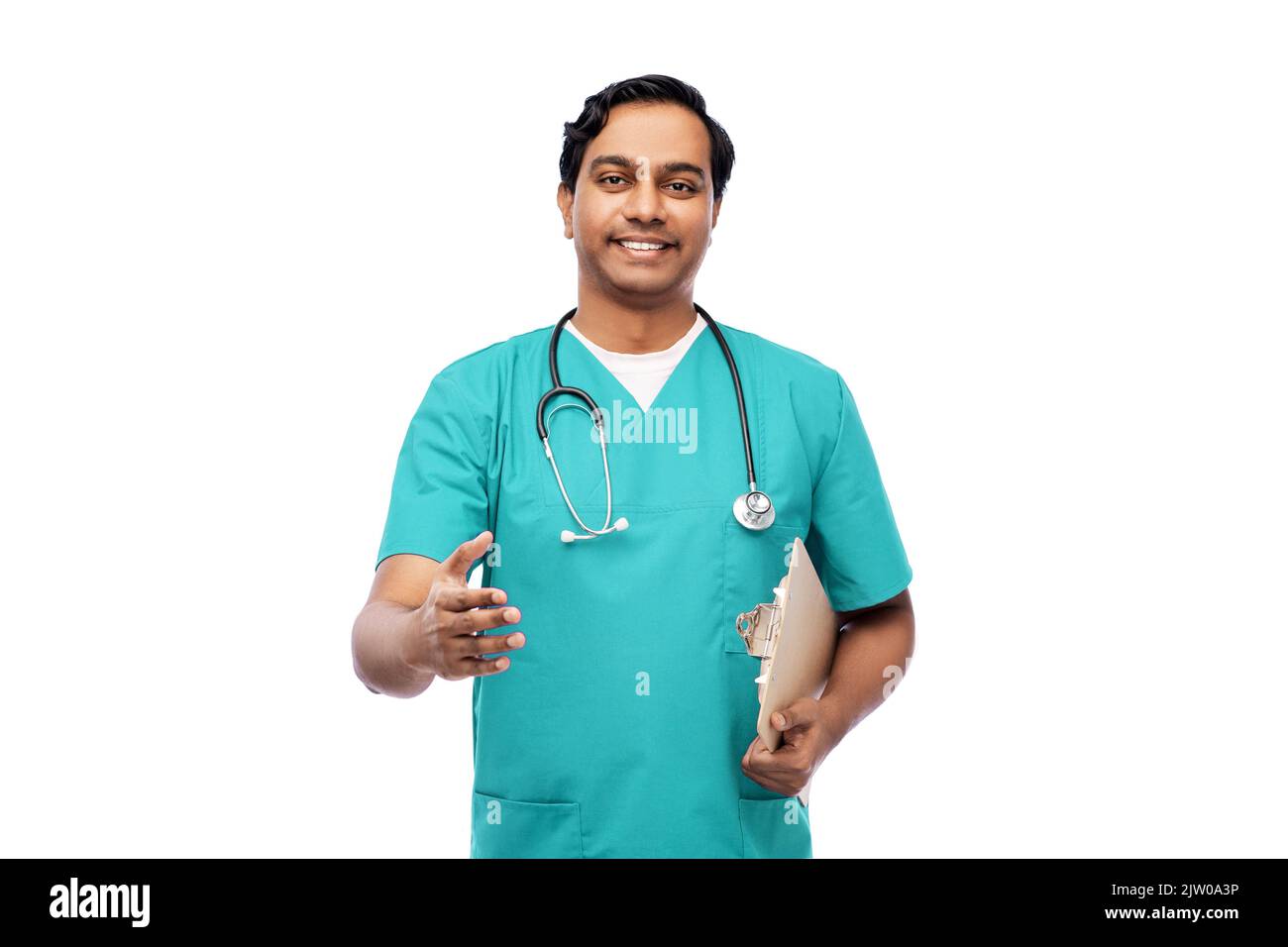 smiling male doctor giving hand for handshake Stock Photo - Alamy